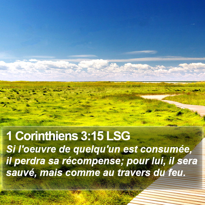 1 Corinthiens 3:15 LSG - Si l'oeuvre de quelqu'un est consumée, il perdra