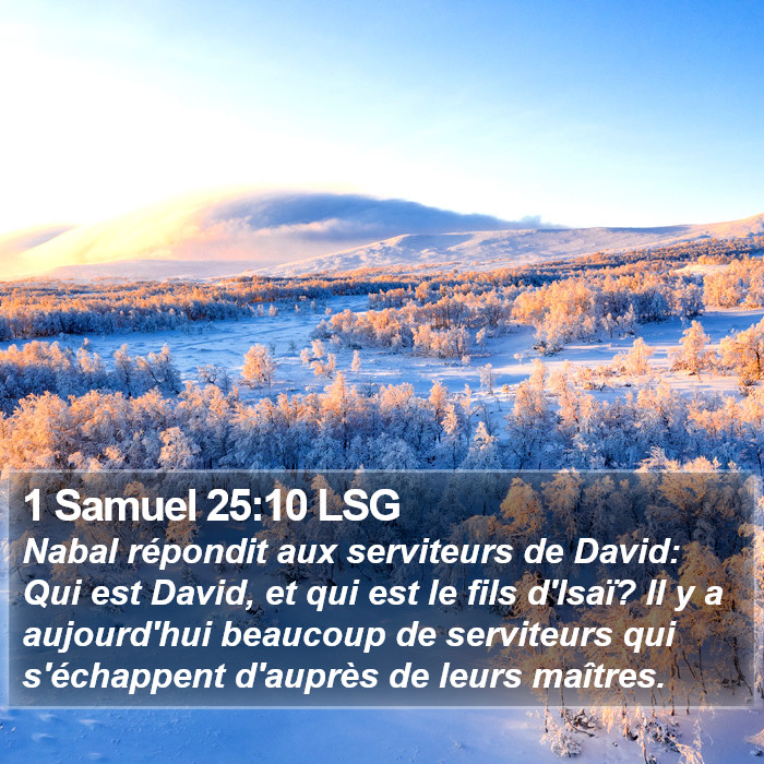1 Samuel 25:10 LSG - Nabal répondit aux serviteurs de David: Qui est
