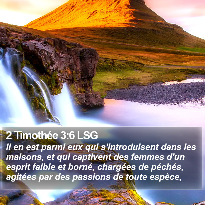 2 Timothée 3:6 LSG - Il en est parmi eux qui s'introduisent dans les