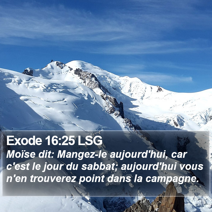 Exode 16:25 LSG - Moïse dit: Mangez-le aujourd'hui, car c'est le