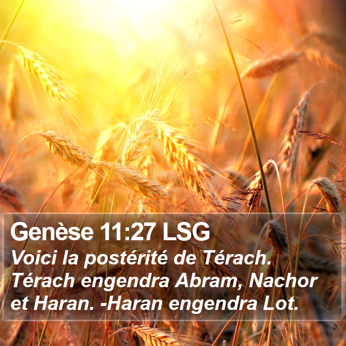 Genèse 11:27 LSG - Voici la postérité de Térach. Térach engendra