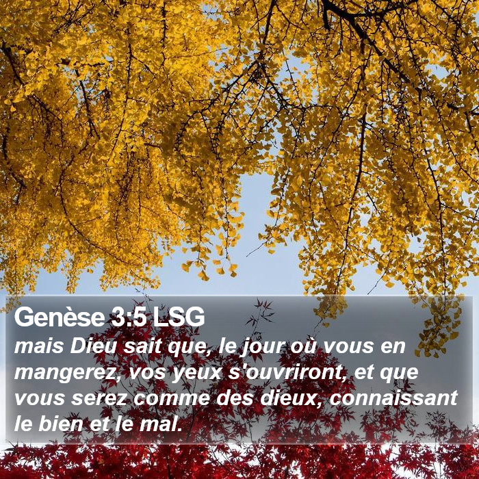 Genèse 3:5 LSG - mais Dieu sait que, le jour où vous en mangerez,