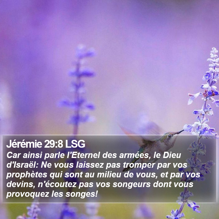 Jérémie 29:8 LSG - Car ainsi parle l'Eternel des armées, le Dieu