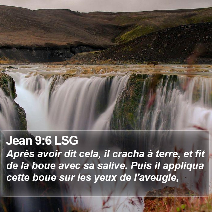 Jean 9:6 LSG - Après avoir dit cela, il cracha à terre, et fit