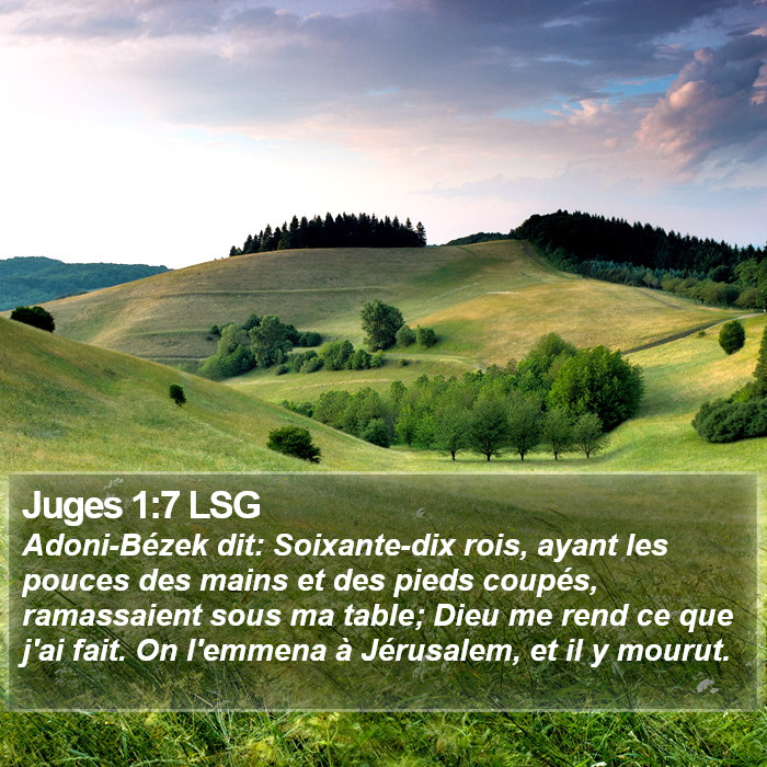 Juges 1:7 LSG - Adoni-Bézek dit: Soixante-dix rois, ayant les