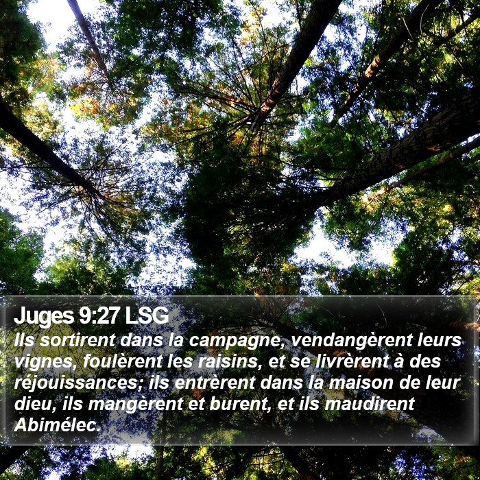 Juges 9:27 LSG - Ils sortirent dans la campagne, vendangèrent