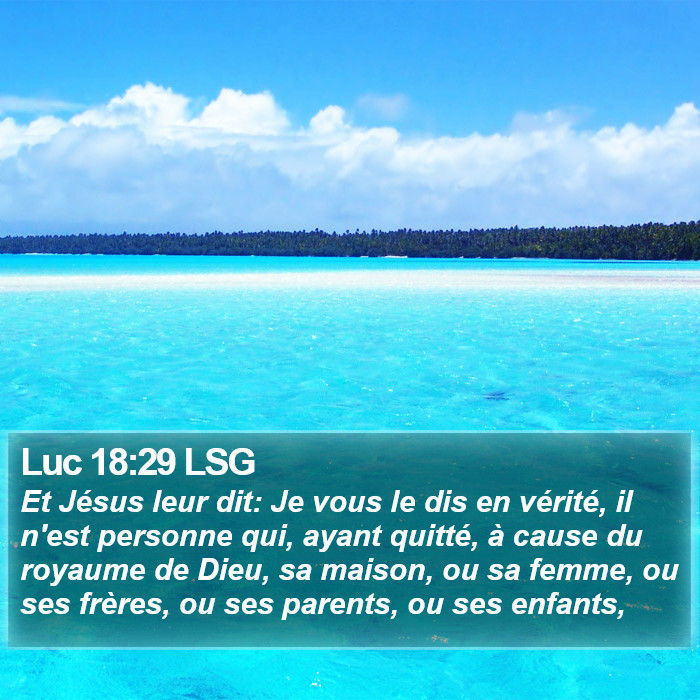 Luc 18:29 LSG - Et Jésus leur dit: Je vous le dis en vérité,