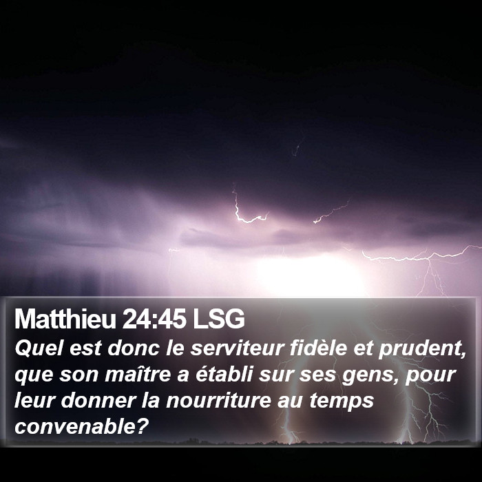 Matthieu 24:45 LSG - Quel est donc le serviteur fidèle et prudent,