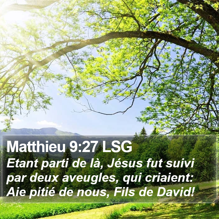 Matthieu 9:27 LSG - Etant parti de là, Jésus fut suivi par deux