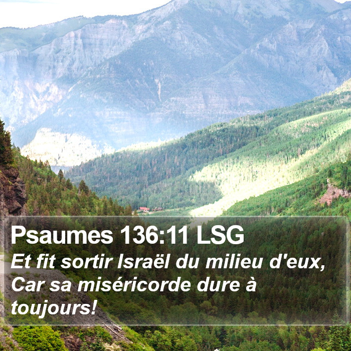 Psaumes 136:11 LSG - Et fit sortir Israël du milieu d'eux, Car sa