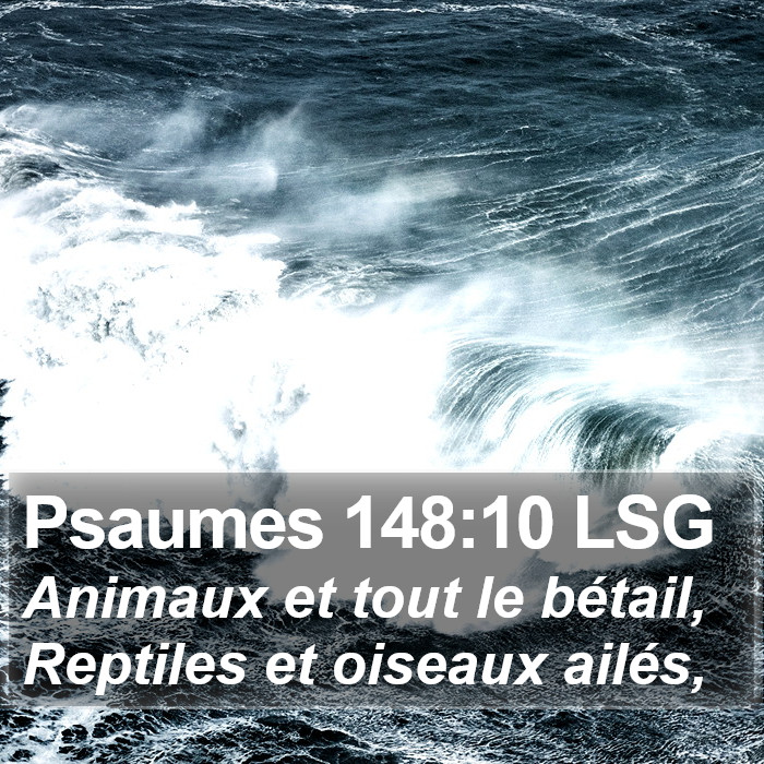 Psaumes 148:10 LSG - Animaux et tout le bétail, Reptiles et oiseaux