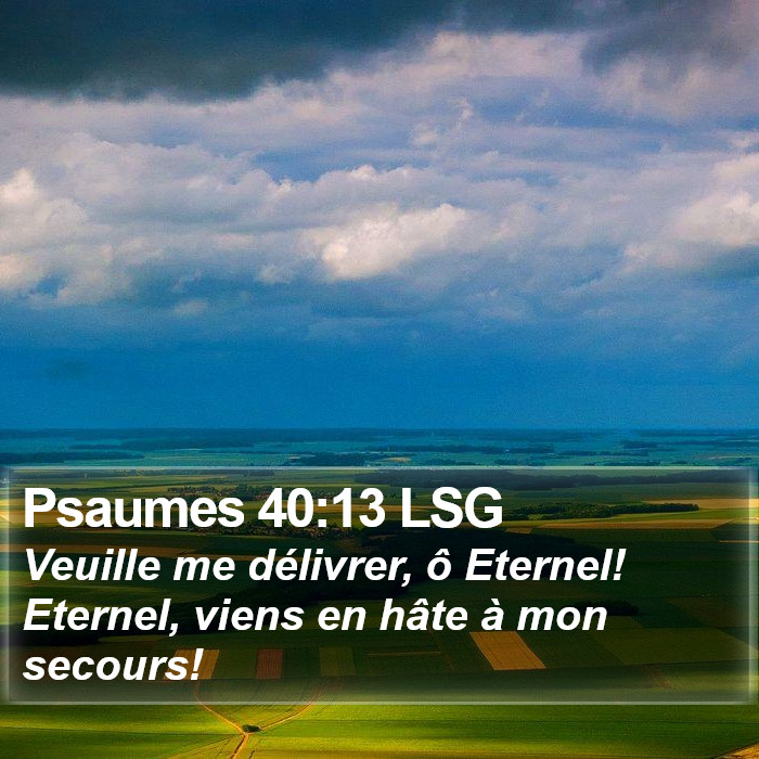 Psaumes 40:13 LSG - Veuille me délivrer, ô Eternel! Eternel, viens