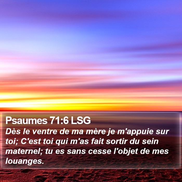 Psaumes 71:6 LSG - Dès le ventre de ma mère je m'appuie sur toi;