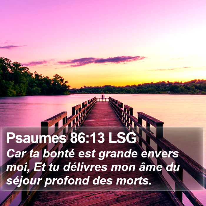 Psaumes 86:13 LSG - Car ta bonté est grande envers moi, Et tu