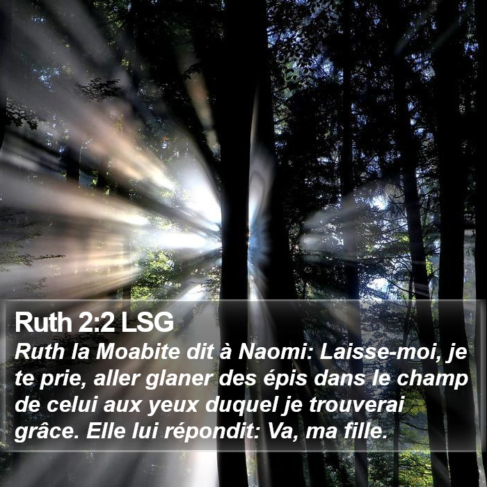 Ruth 2:2 LSG - Ruth la Moabite dit à Naomi: Laisse-moi, je te