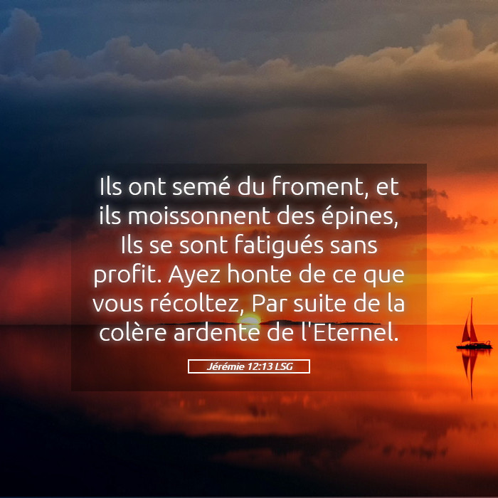 Jérémie 12:13 LSG - Ils ont semé du froment, et ils moissonnent des